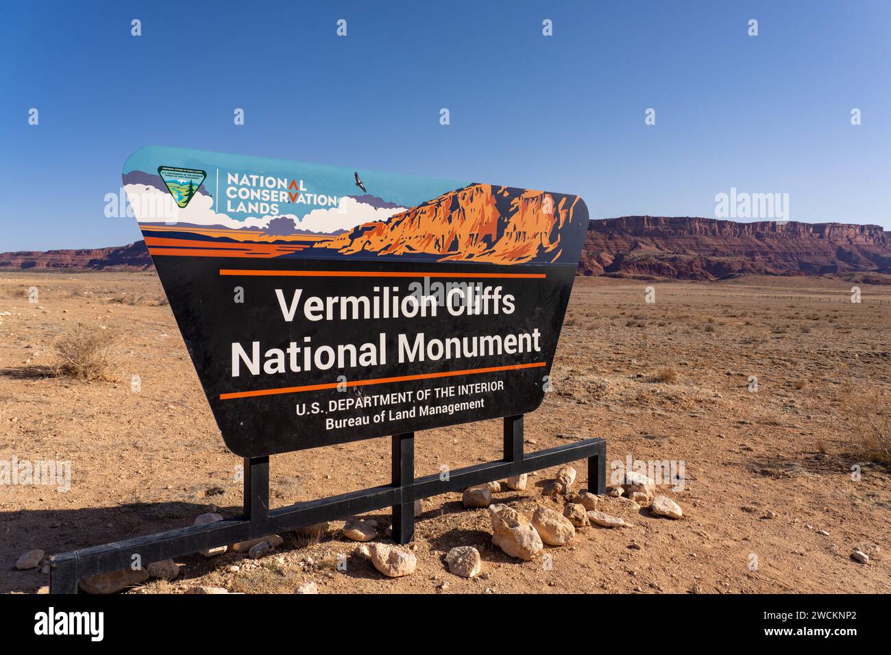 A sign at the boundary of the Vermilion Cliffs National Monument in ...
