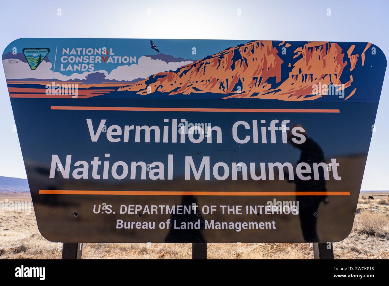 A sign at the boundary of the Vermilion Cliffs National Monument in ...