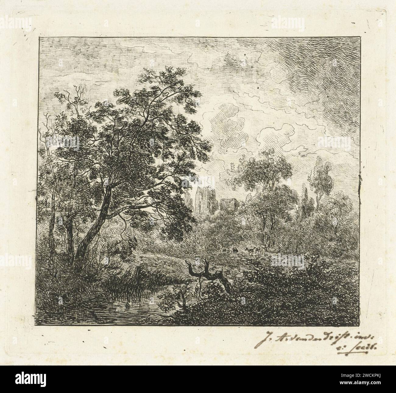 Landscape with a river and a tree stump, Johannes Adrianus van der ...