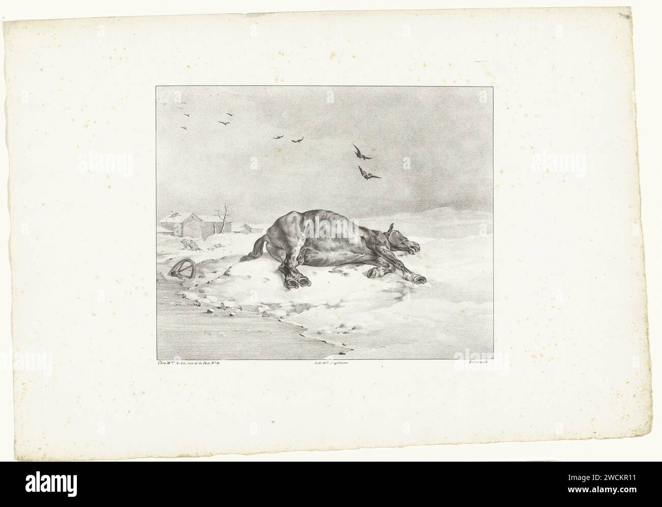 Death Horse, Théodore Géricault, 1823 print A dead horse in a winter ...