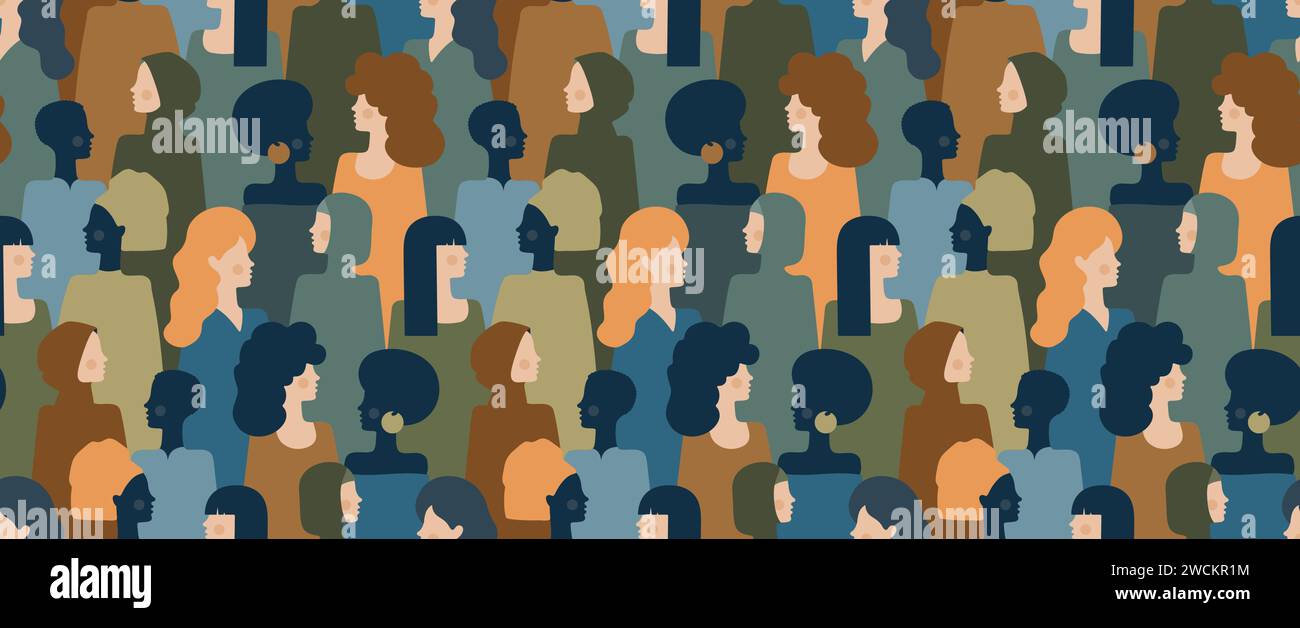 Pattern crowd beauty young women, trendy seamless background. Pattern ...