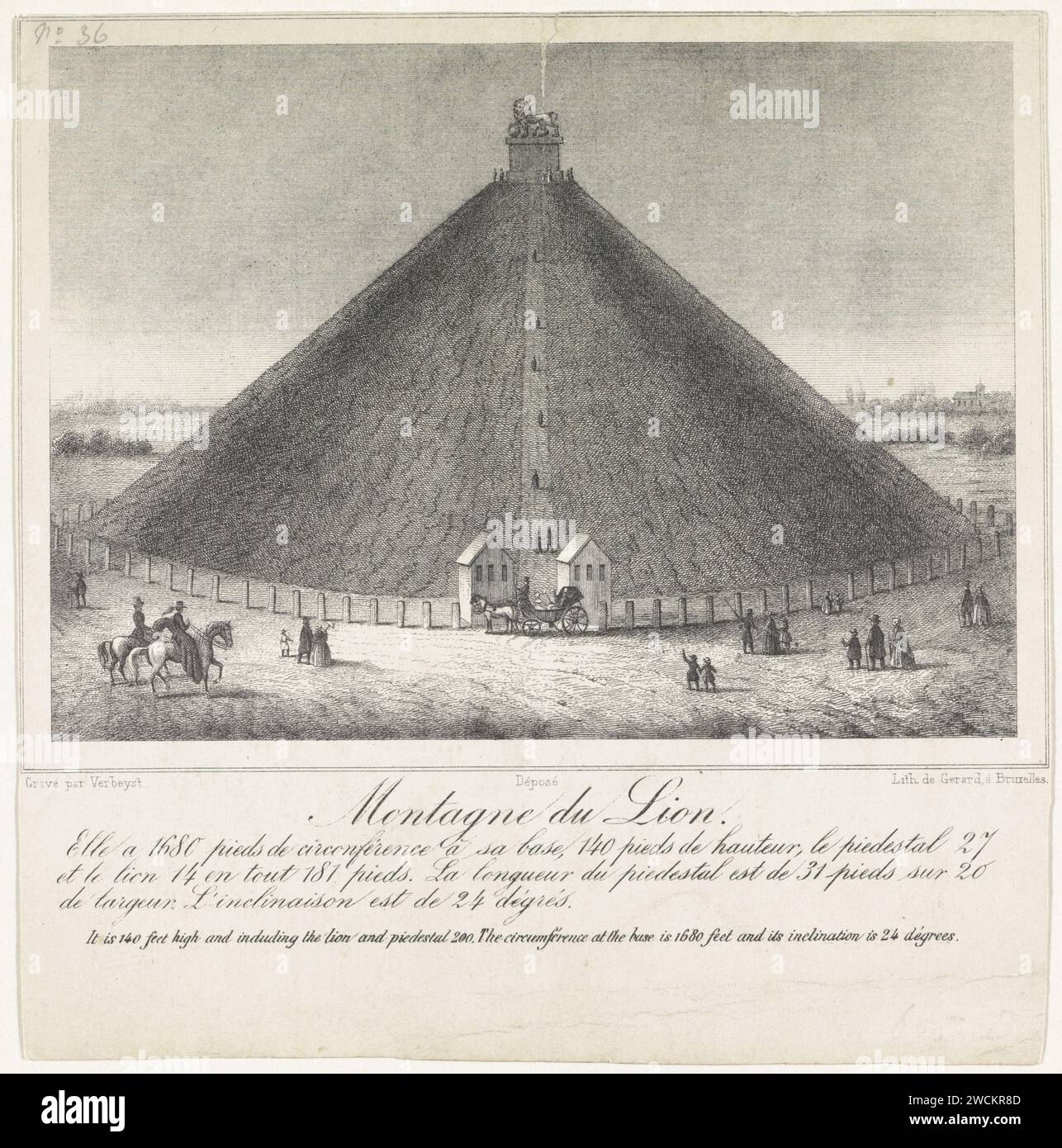 Leeuw van Waterloo, Verbeyst, 1830 - 1850 print The pyramid with the ...