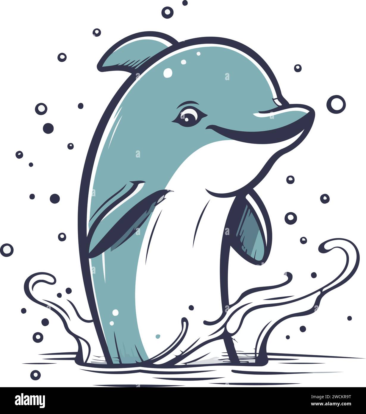Vector illustration of a cute dolphin. Isolated on white background ...