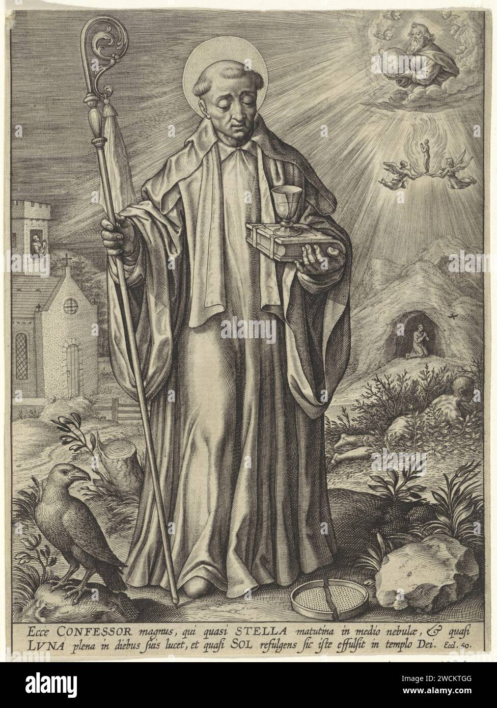 H. Van Nursia, Jerome Wierix, 1563 - 1619 print Landscape with the Holy ...