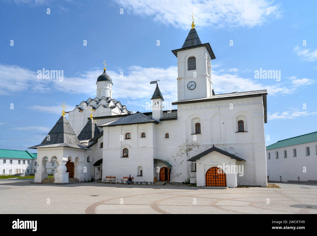 The courtyard of the Alexander-Svir Monastery with the medieval Church ...