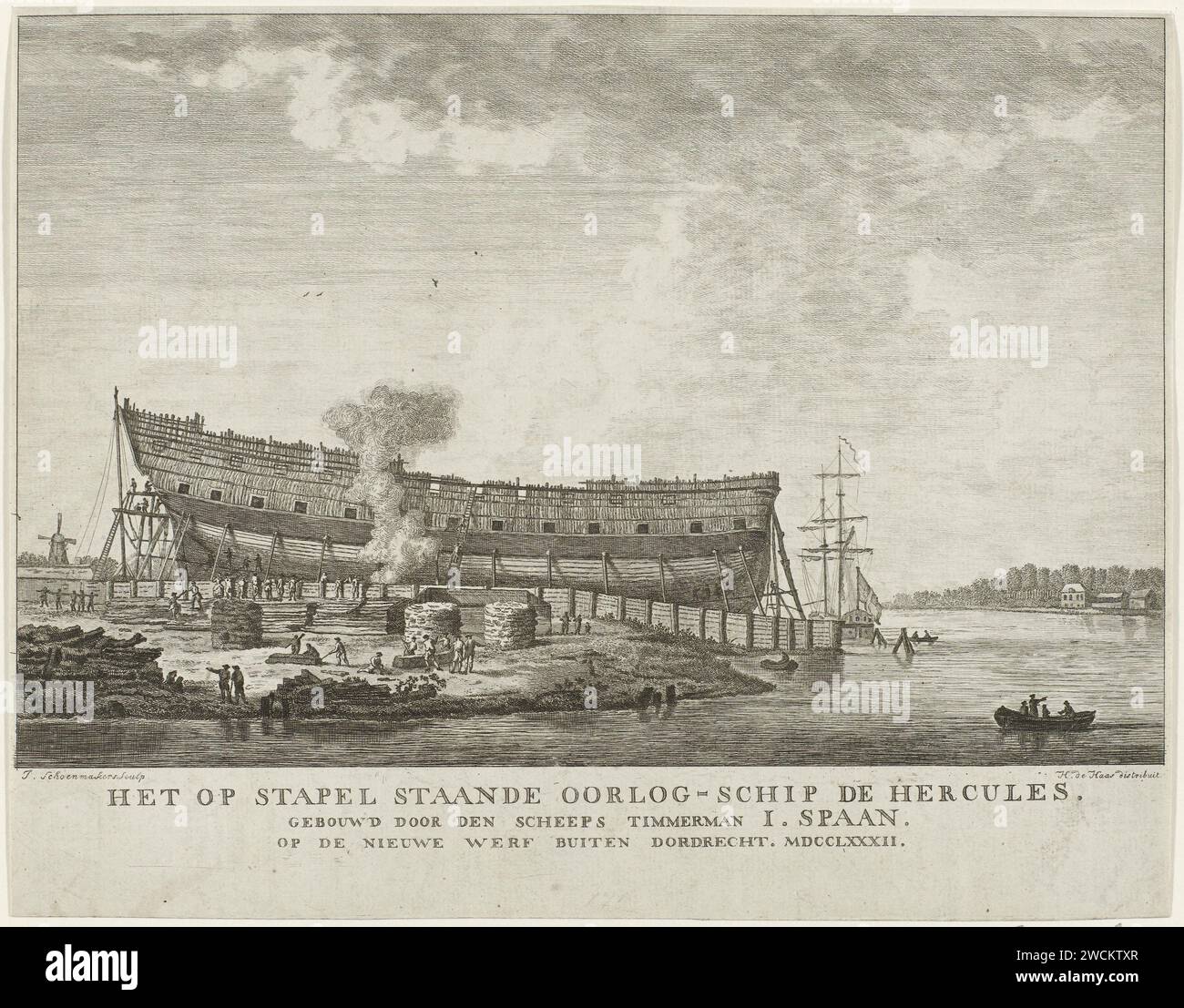 War ship Hercules standing in the pipeline, 1782, Johannes Schoenmakers ...