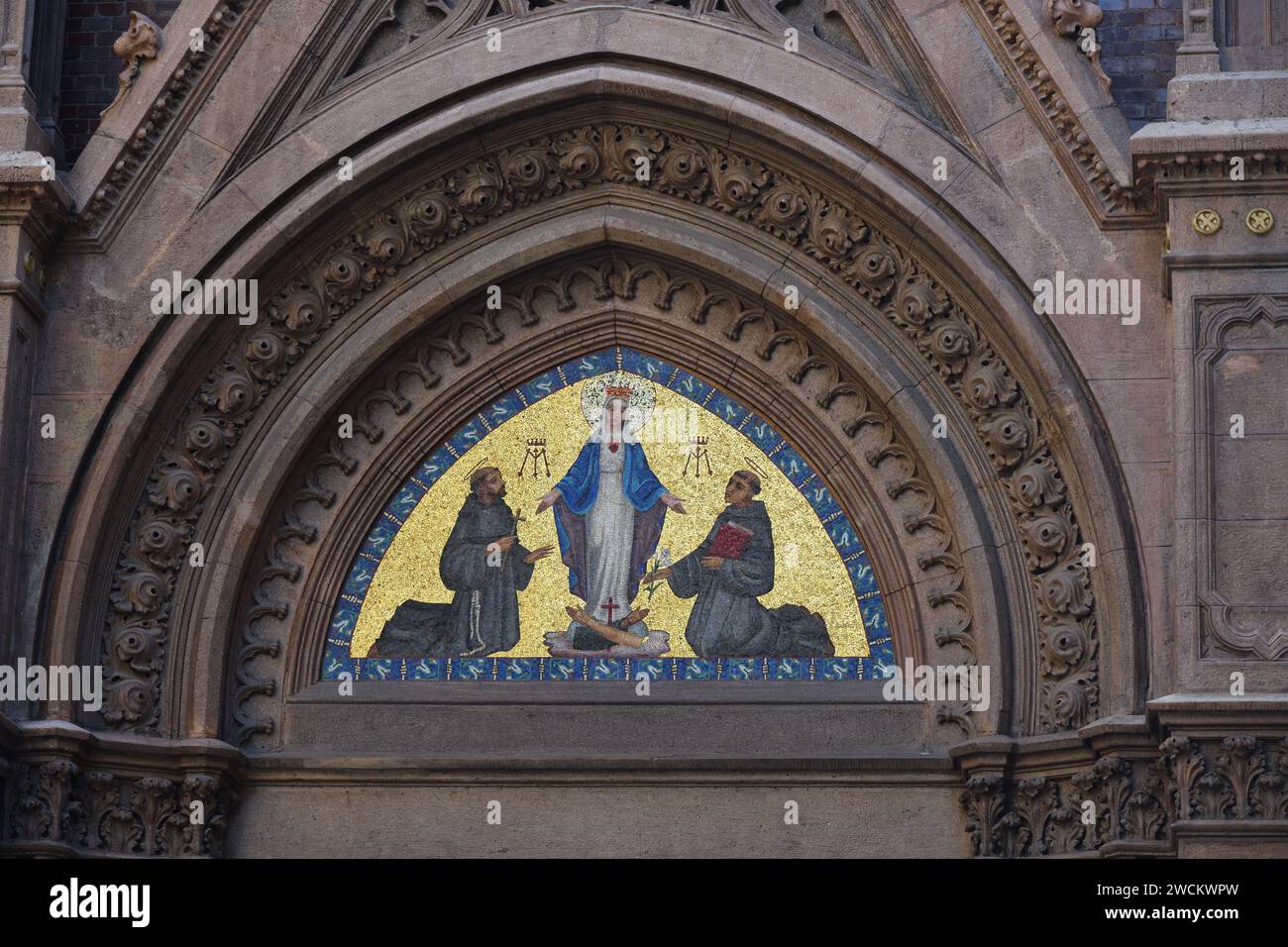 Mosaic of the Virgin Mary above the main entrance door of the principal ...