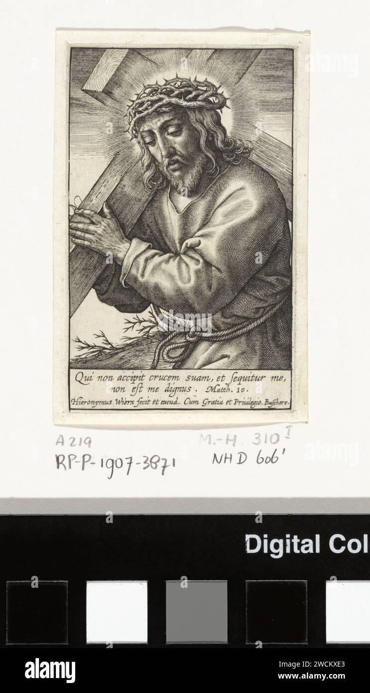 Crossing, Hieronymus Wierix, 1563 - 1619 print Christ carries the cross on his back to Golgota ...
