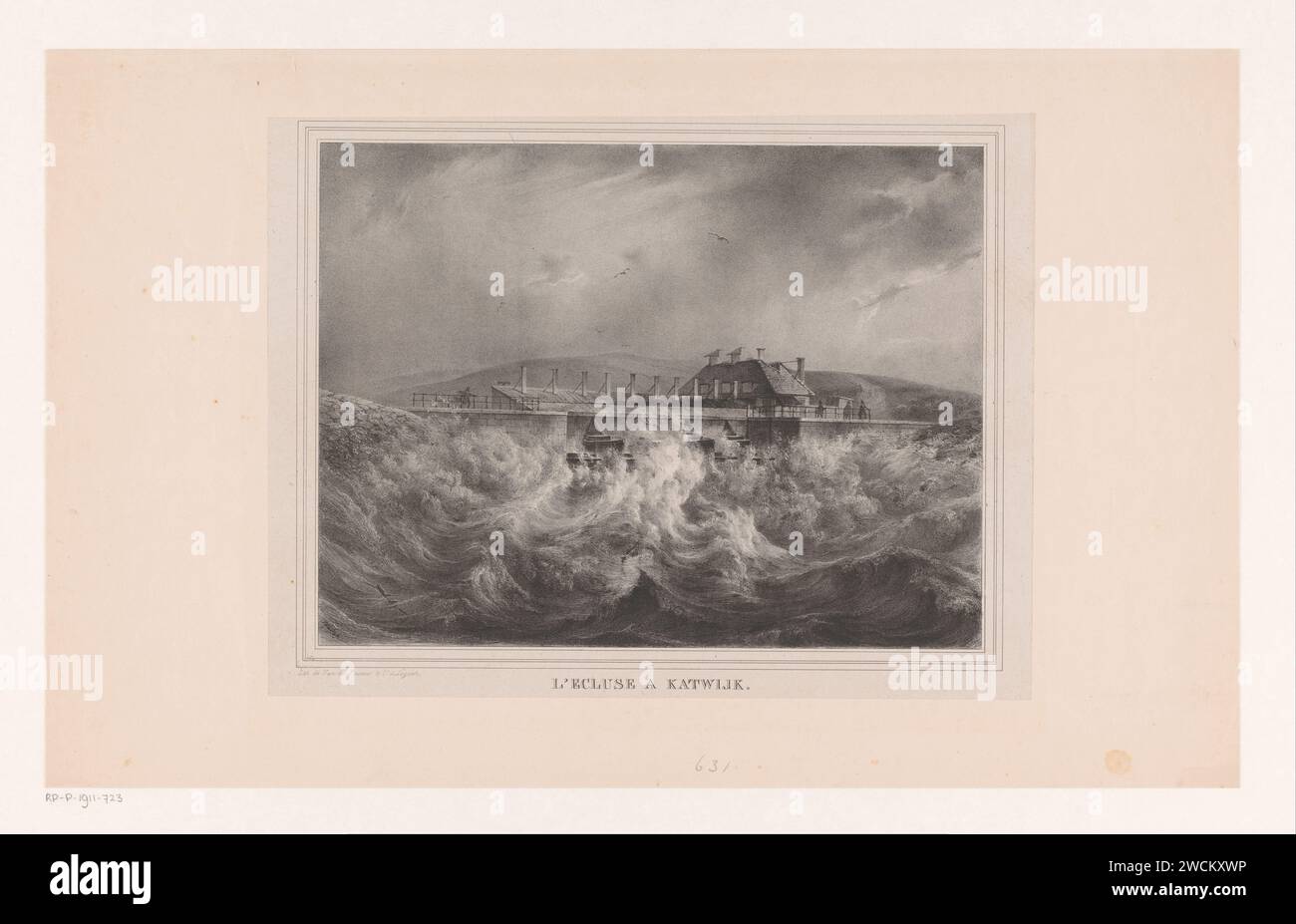 Sluis in Katwijk aan Zee during Storm, Ludwig Michael closer, 1821 ...