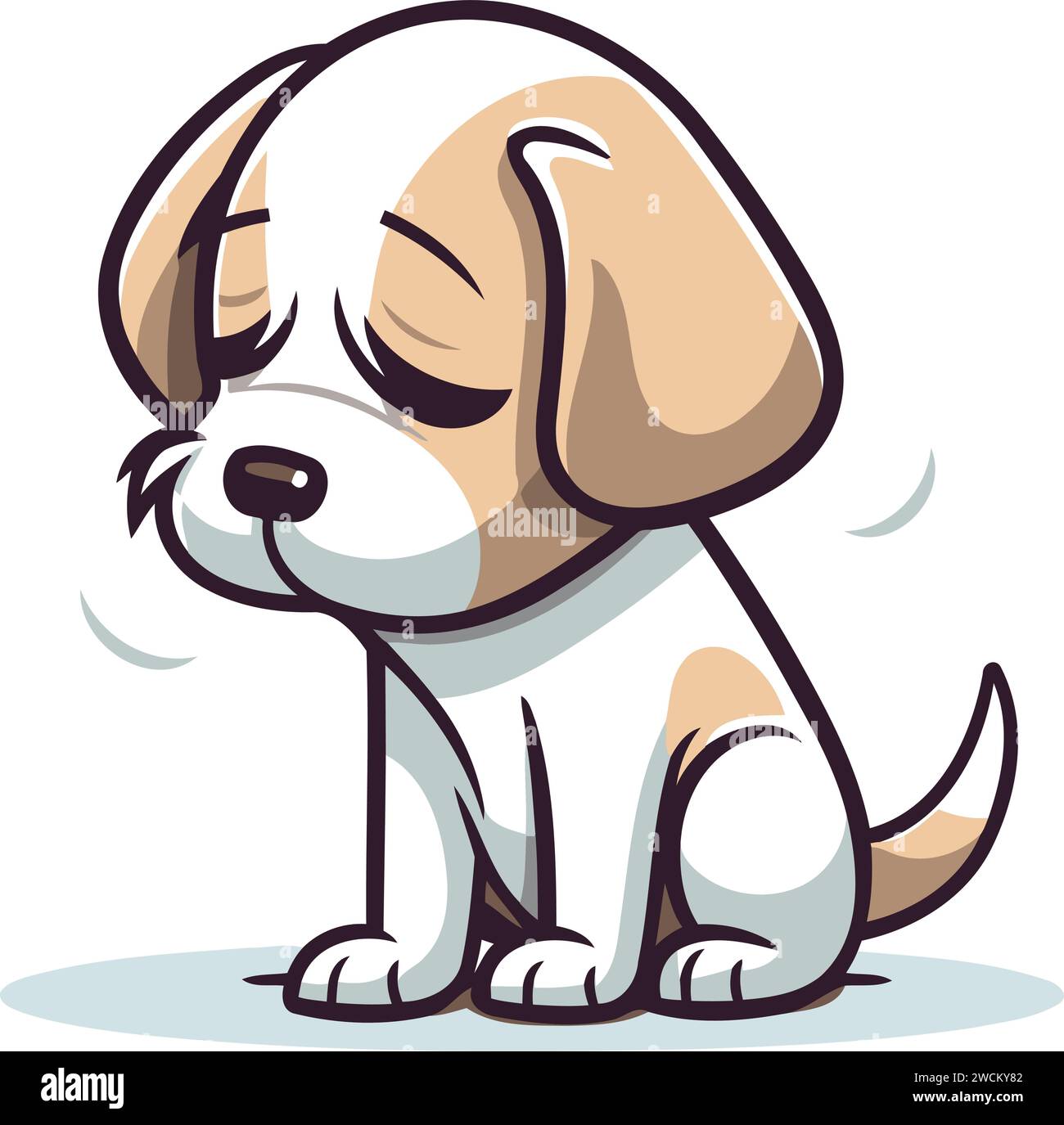 Cute cartoon beagle puppy sitting on white background. Vector ...