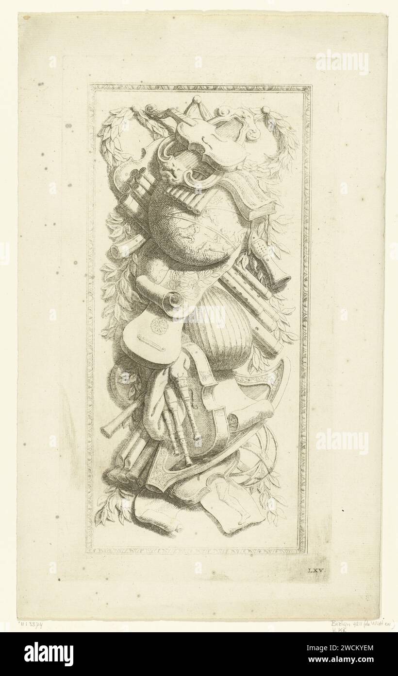 Trophy with musical instruments in egg list, Hubert Quellinus, After ...