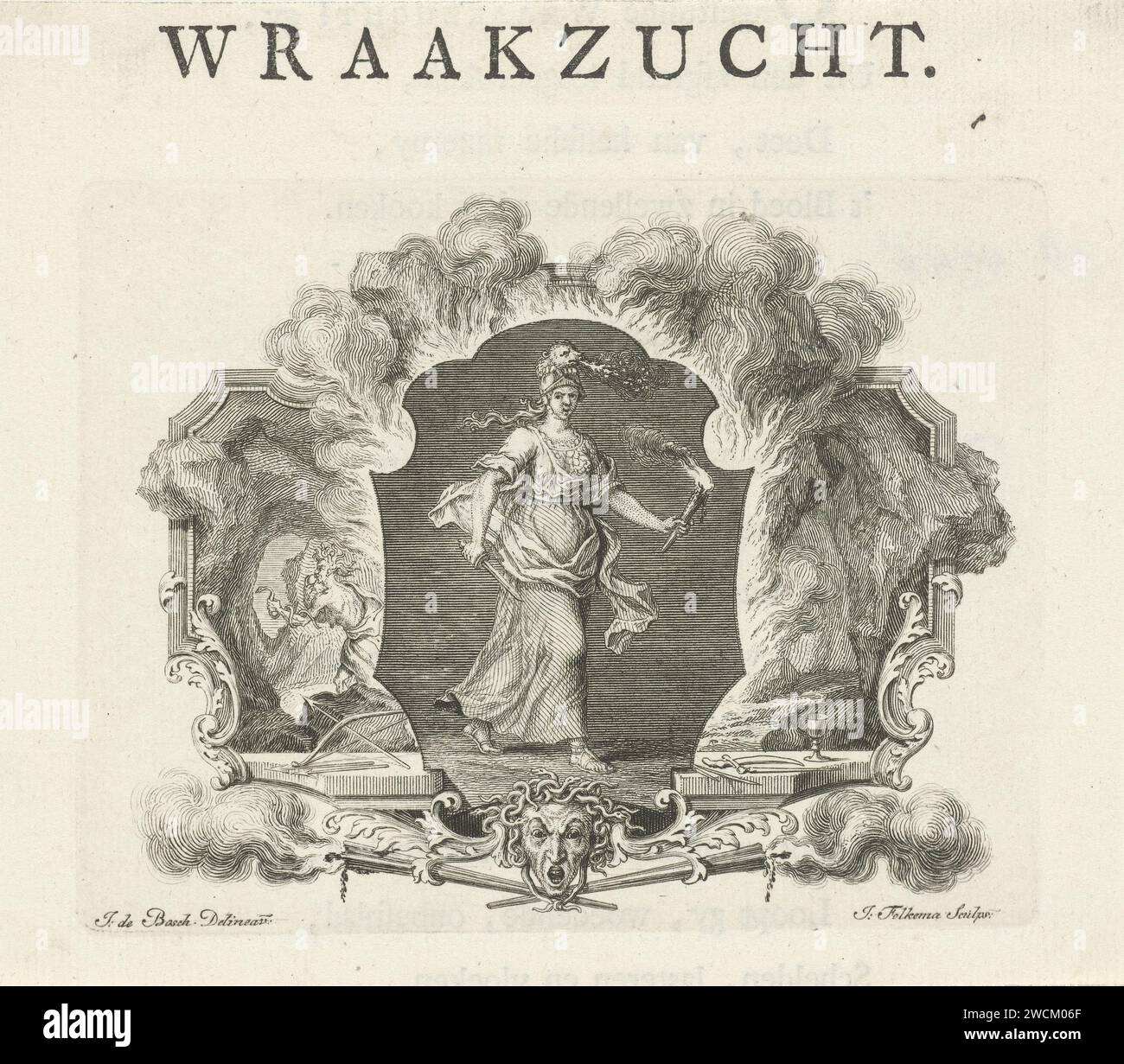 Vignette with the personification of revenge, Jacob Folkema, after ...