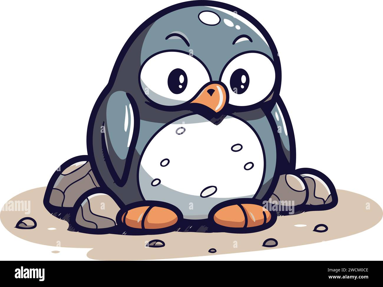 Penguin sitting on the ground. Vector illustration isolated on white ...