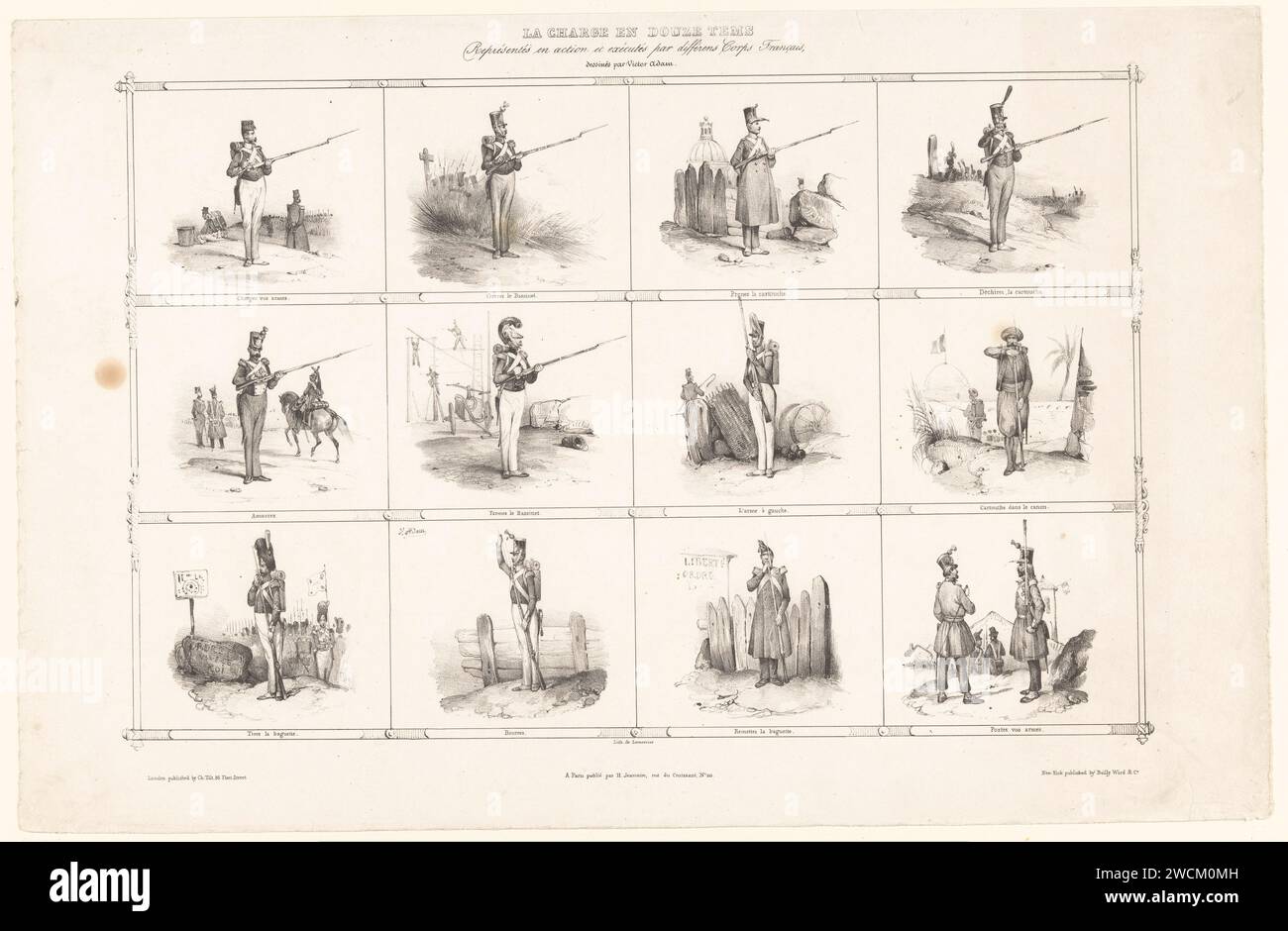 Loading the gun in twelve steps, Victor Adam, 1834 print print maker ...