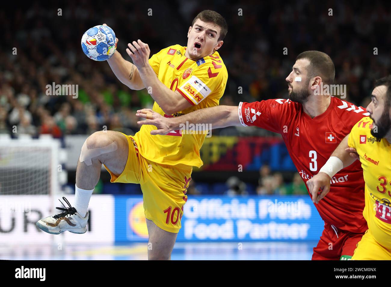 Berlin, Allemagne. 16th Jan, 2024. Marko Mitev of Macedonia and Lucas ...