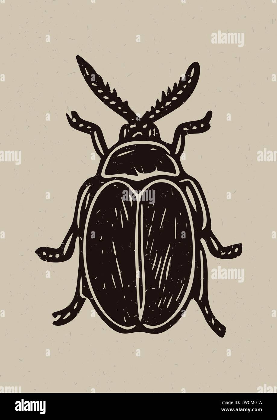 Handmade linocut insect motif clipart in folkart scandi style. Simple ...
