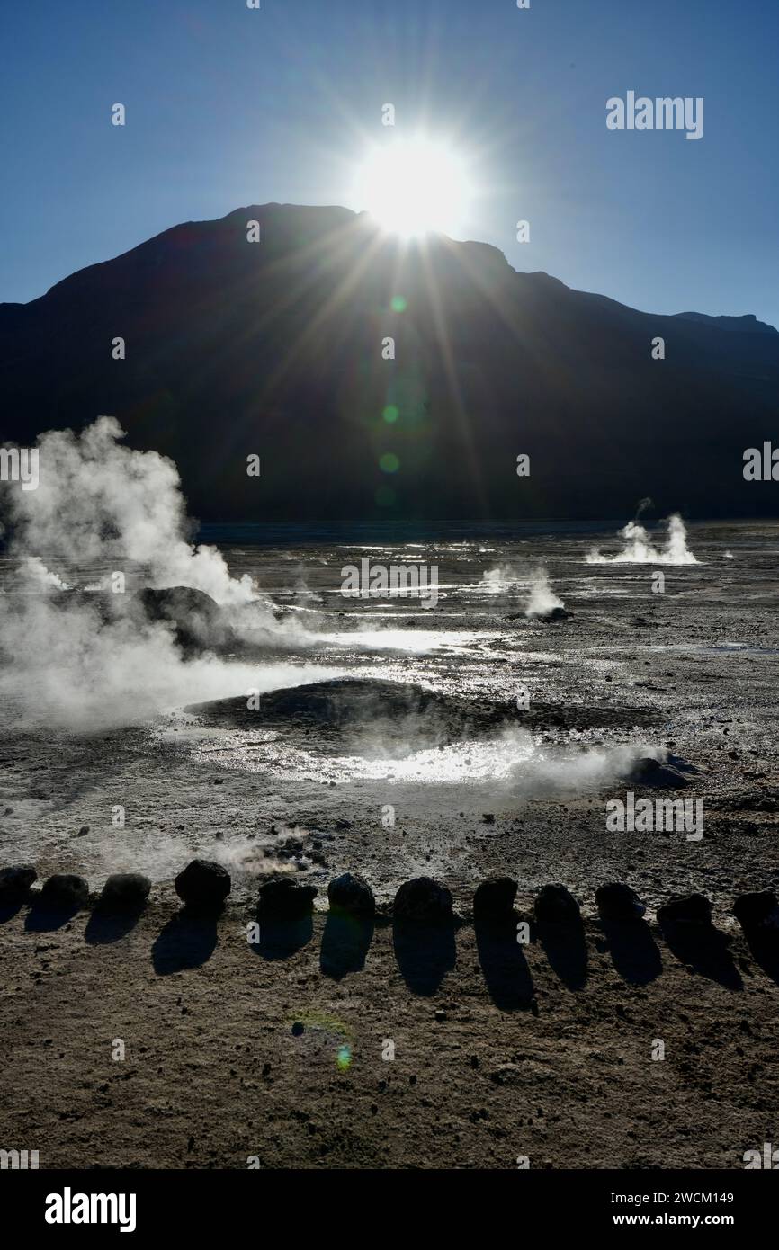 Steam rising from the ground at The Geysers Del Tatio, Antofagasta ...