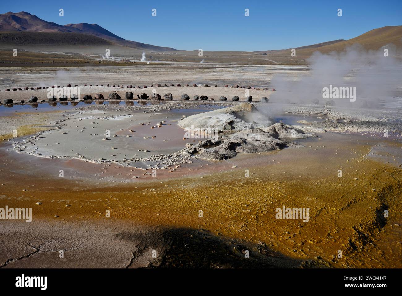 Steam rising out of the ground at this geothermal site. Geysers Del ...