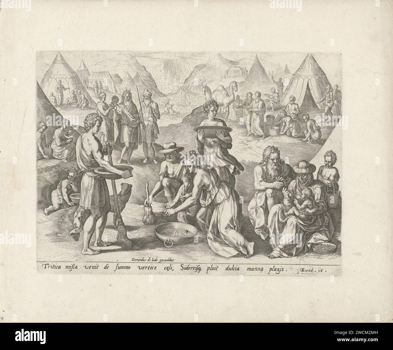 Collect the manna in the desert, Johann Sadeler (I), after Chrispijn ...