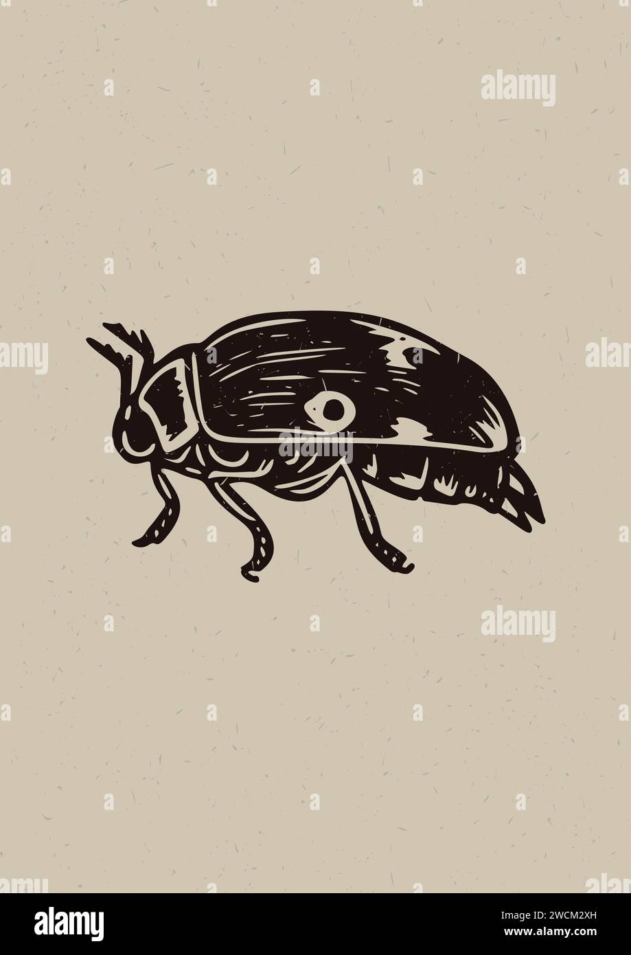 Handmade linocut insect motif clipart in folkart scandi style. Simple ...
