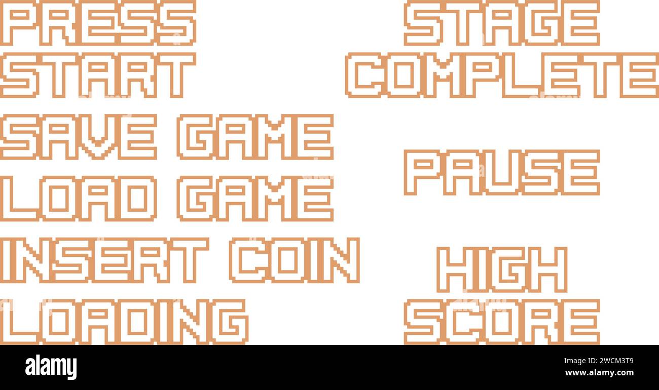 Pixel art game phrases set. Retro 8-bit style vector illustration set ...