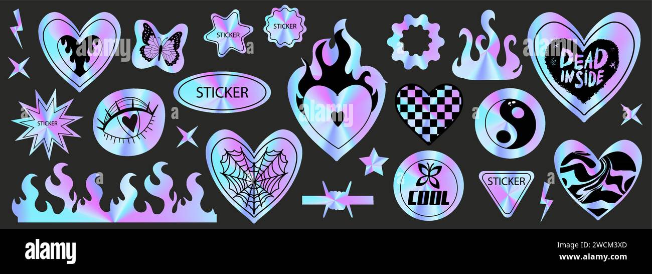 Y2K Holographic set. y2k rave foil collection of trendy EMO goth ...