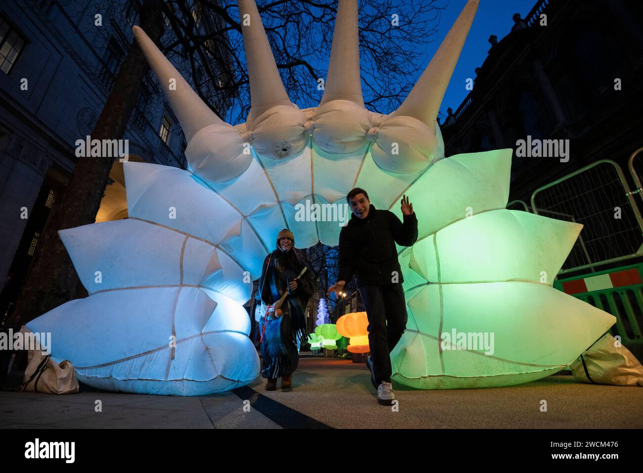 London, UK. 16 January 2024. An installation of giant soft robots ...