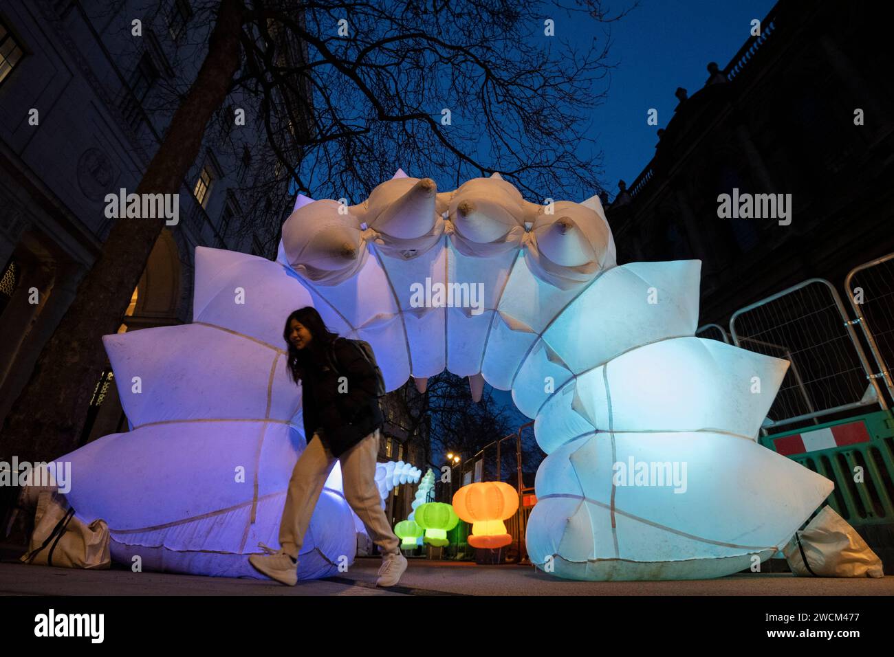 London, UK. 16 January 2024. An installation of giant soft robots ...