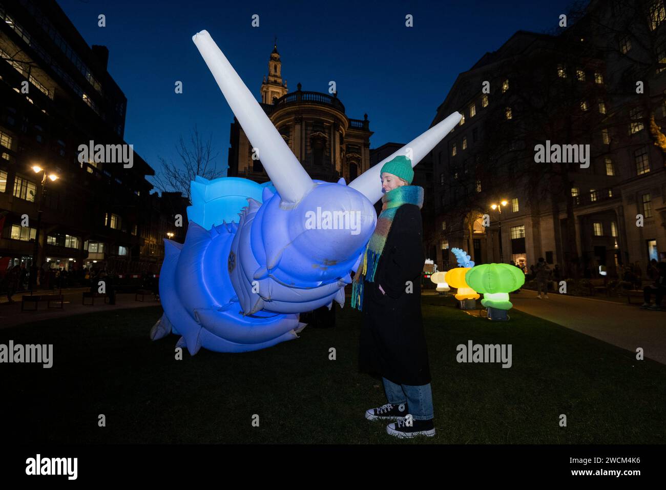 London, UK. 16 January 2024. An installation of giant soft robots ...