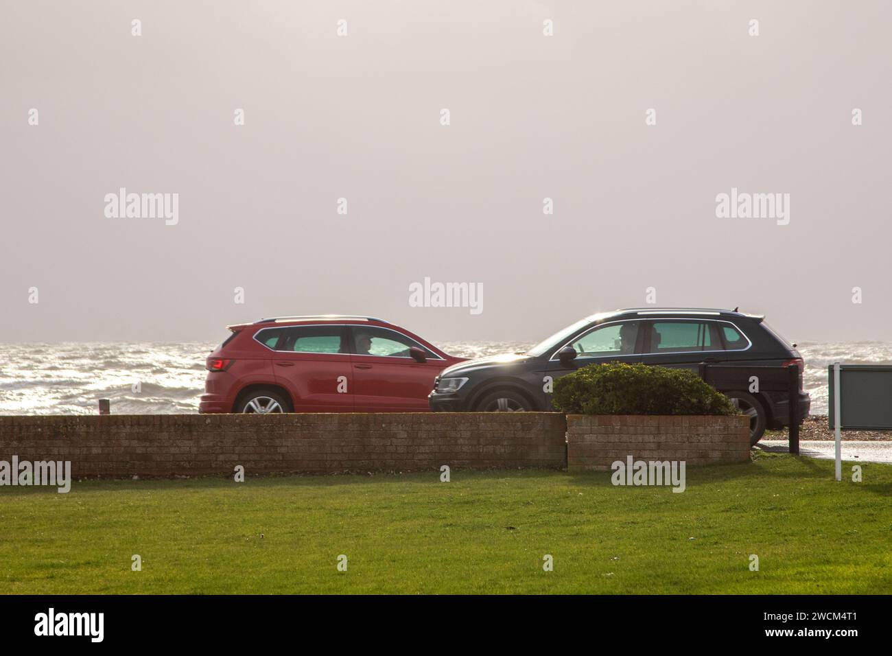 A view of the sea on an overcast grey day in Rustington Sussex on the ...