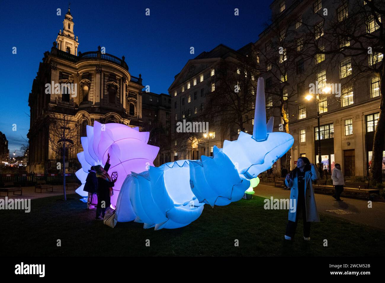 London, UK. 16 January 2024. An installation of giant soft robots ...