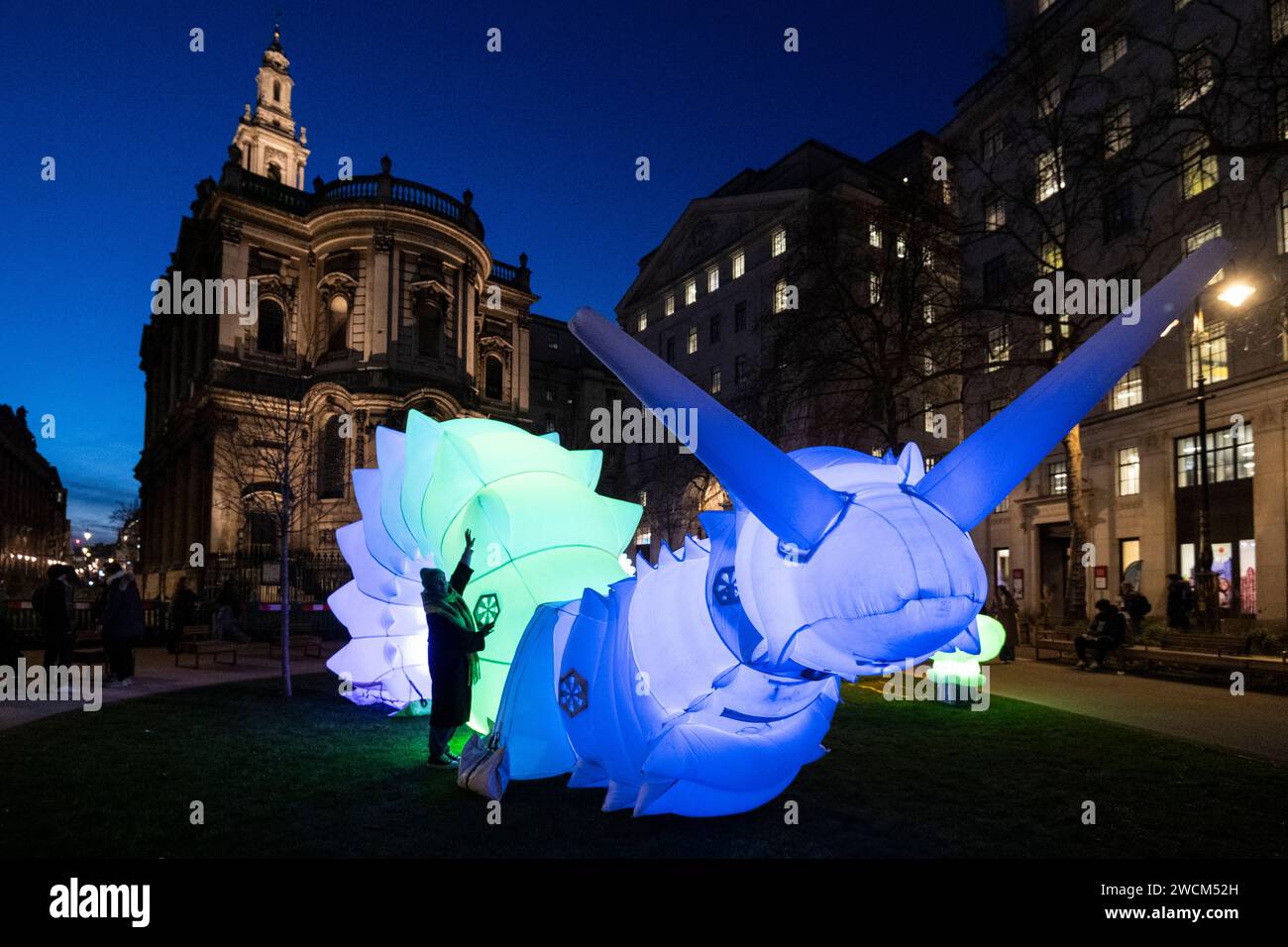 London, UK. 16 January 2024. An installation of giant soft robots ...