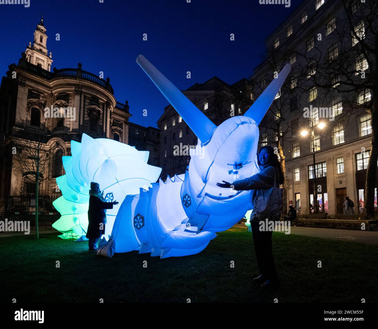 London, UK. 16 January 2024. An installation of giant soft robots ...