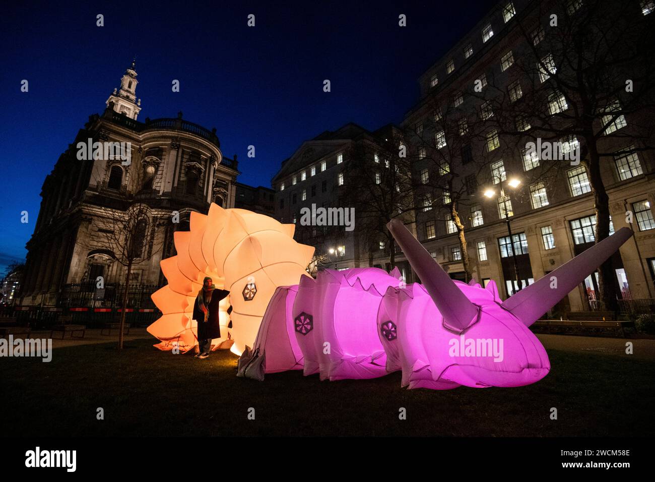 London, UK. 16 January 2024. An installation of giant soft robots ...