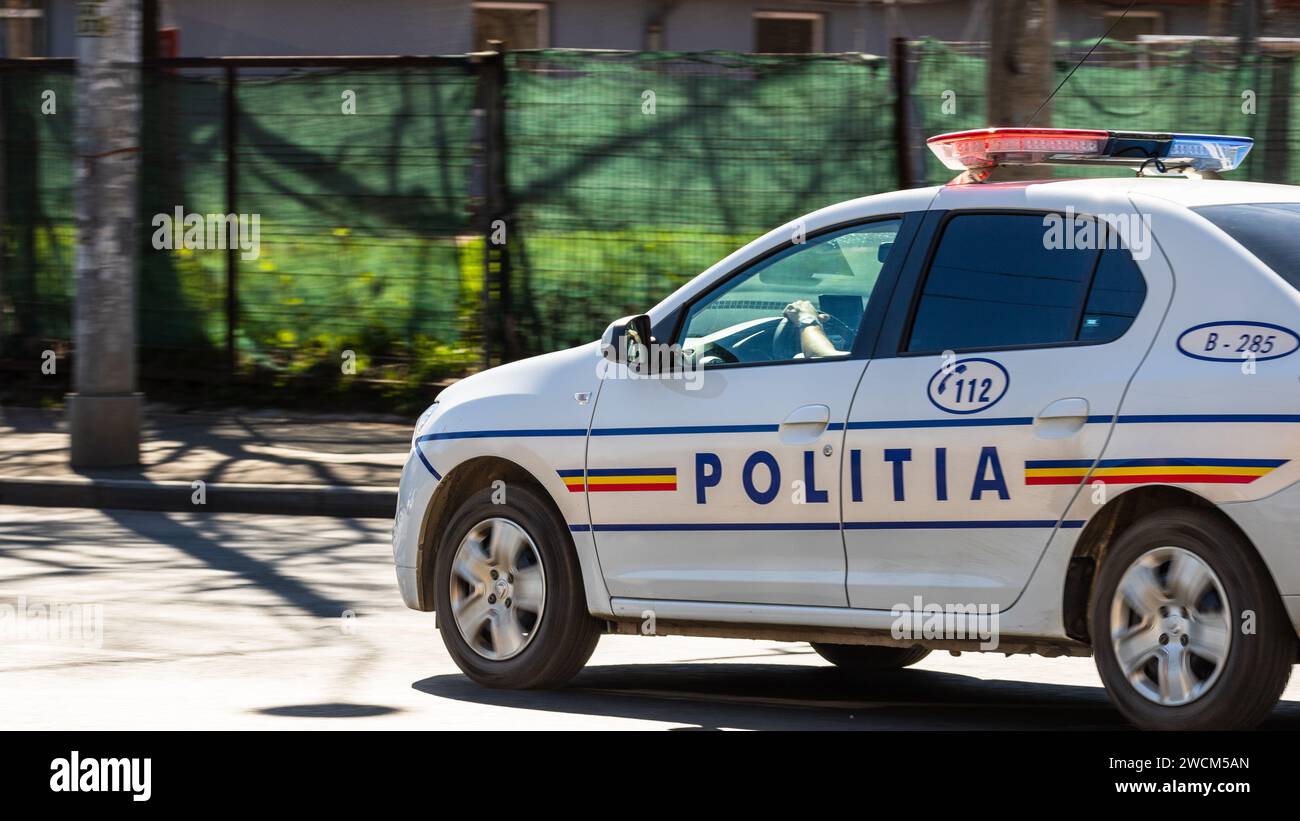 Romanian Police Car in traffic during rush hour in Bucharest Stock ...