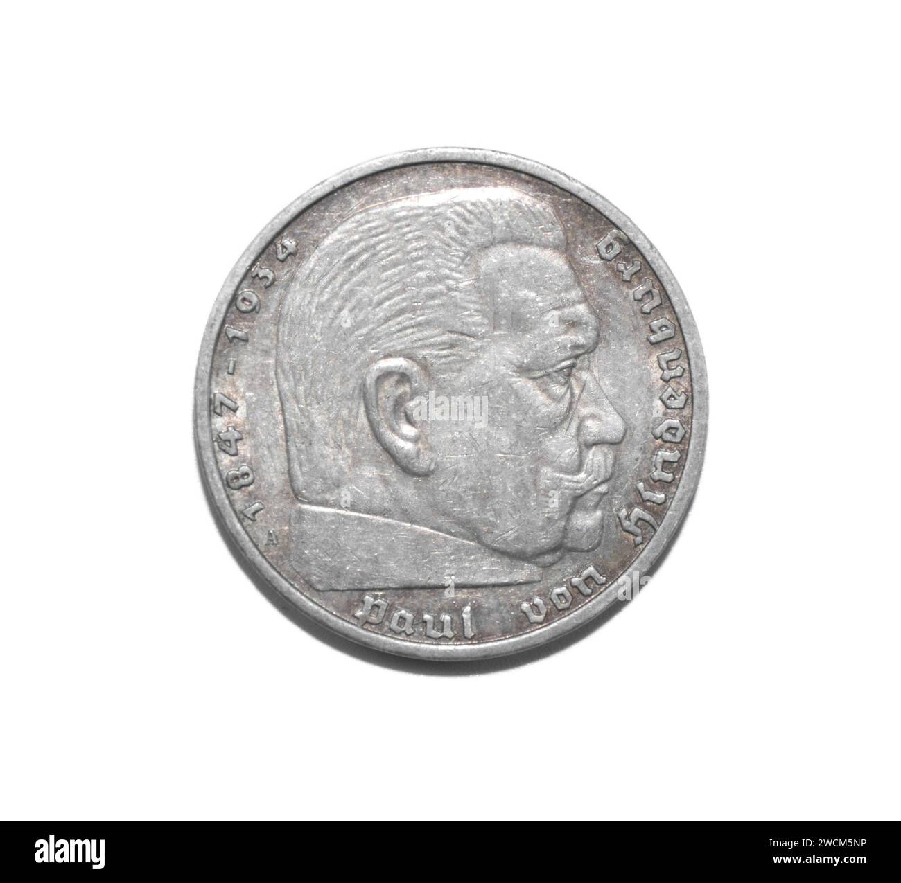 5 Reichsmark 1938 A - Paul von Hindenburg 1847 - 1934 German coin Eagle ...