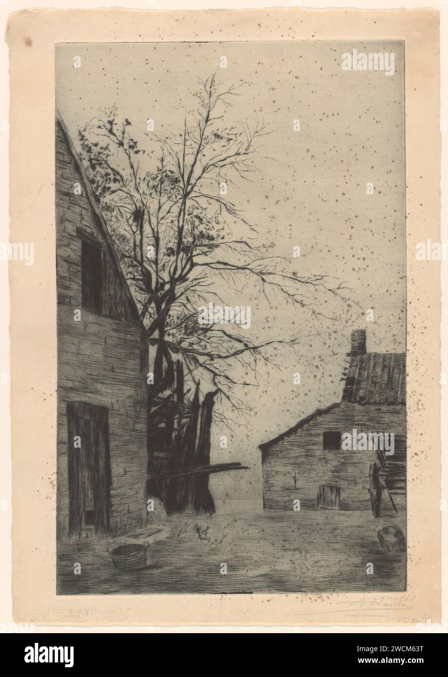 Landscape with farm and barn, Auguste Danse, 1897 print paper etching ...