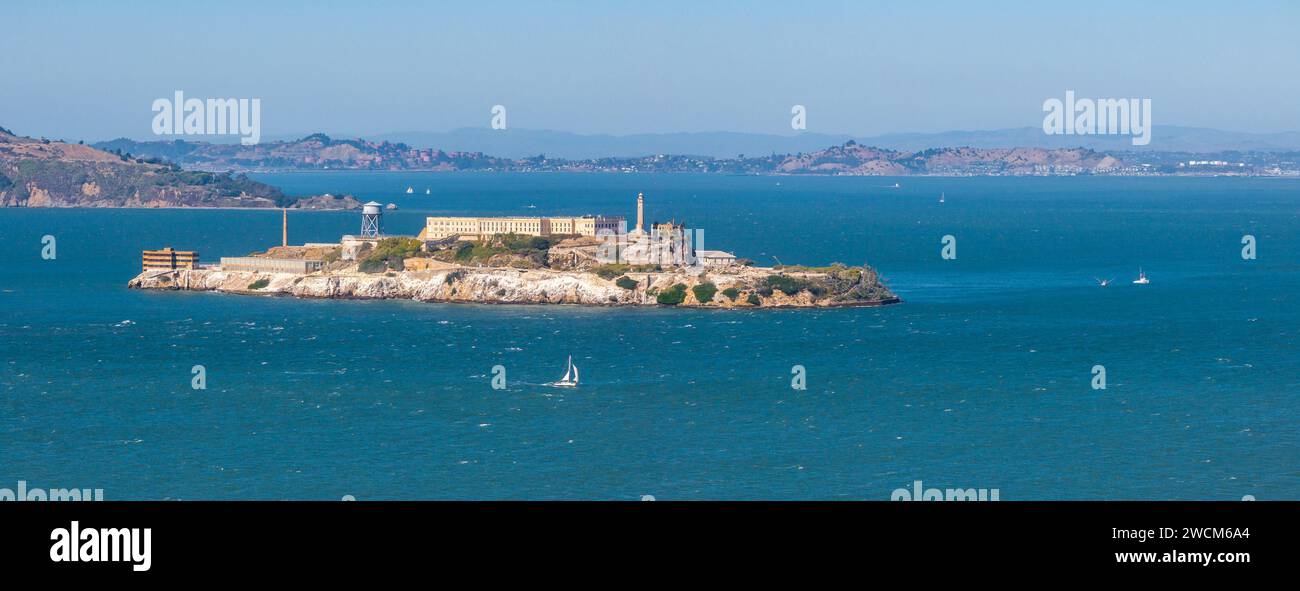 Aerial view of the prison island of Alcatraz in San Francisco Bay Stock ...