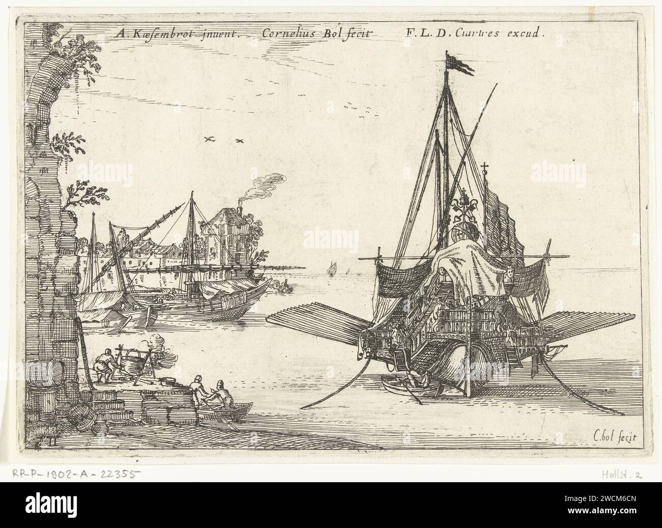 Galei is anchor in a bay, Cornelis Bol, after Abraham Casembroot, c ...