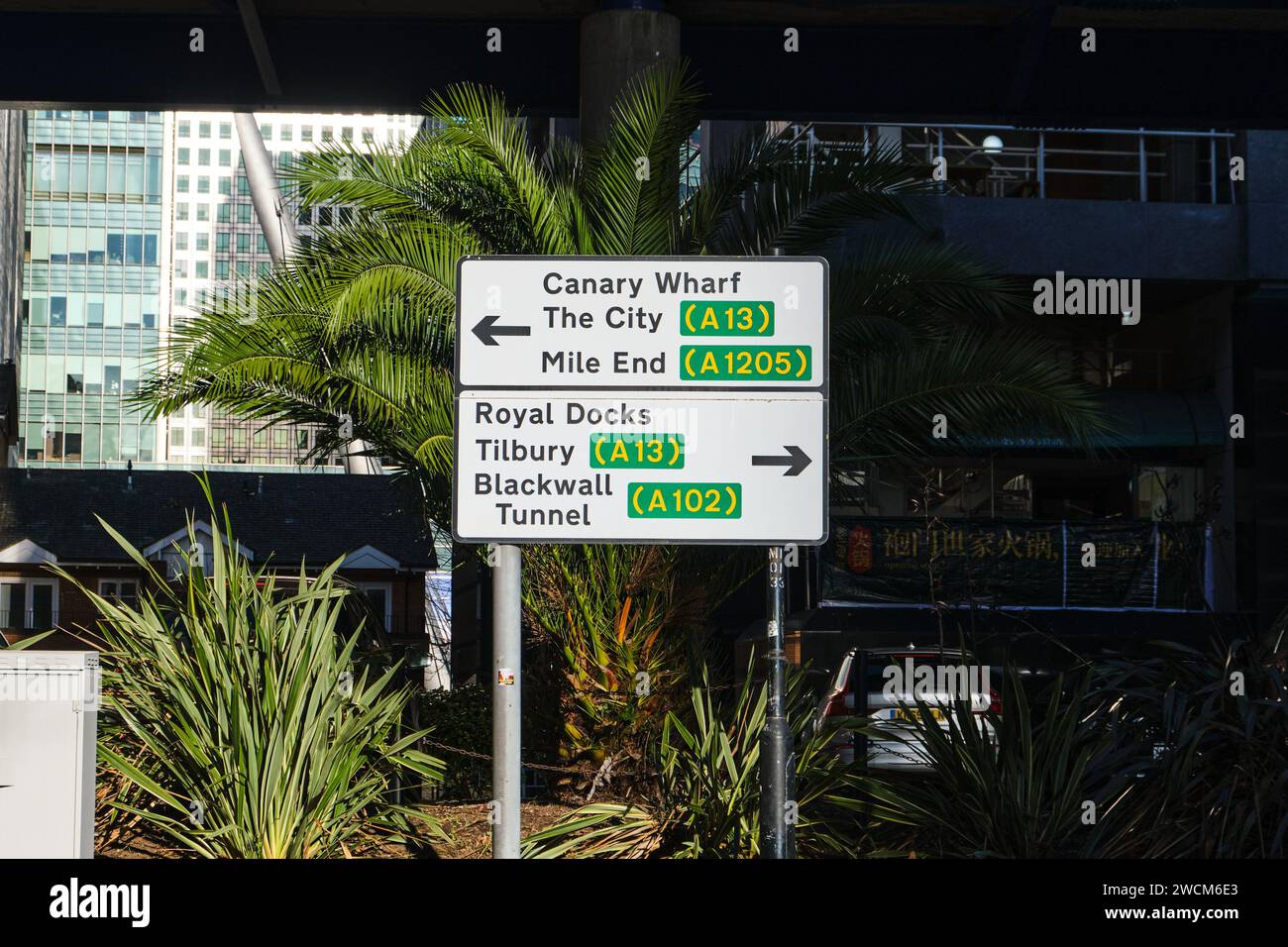 Traffic Sign in South Quay, Canary Wharf, London. Directions to Canary ...