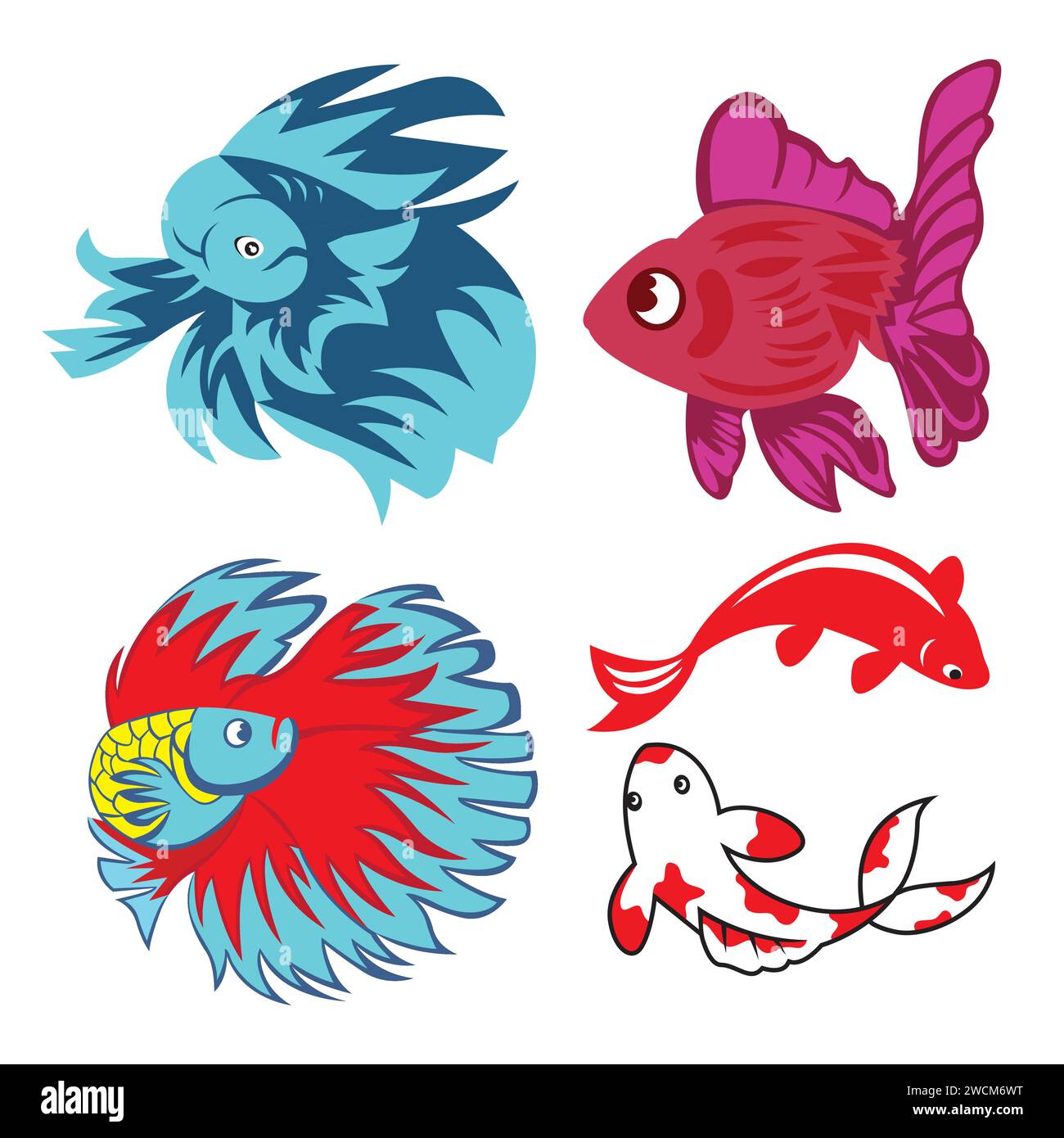 Set of colorful fish icons. Vector illustration isolated on white ...