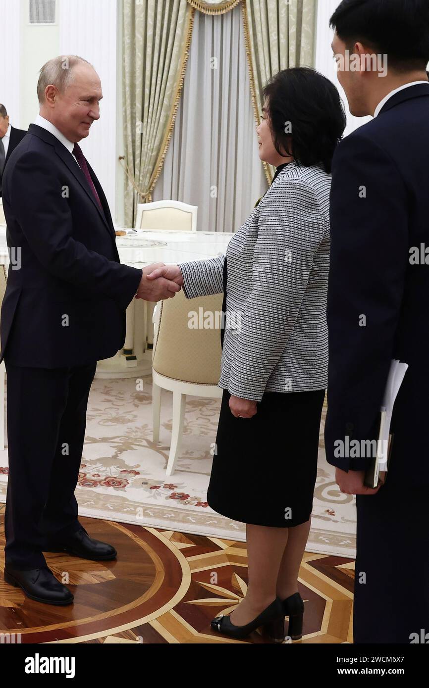 Russian President Vladimir Putin, left, greets North Korean Foreign ...