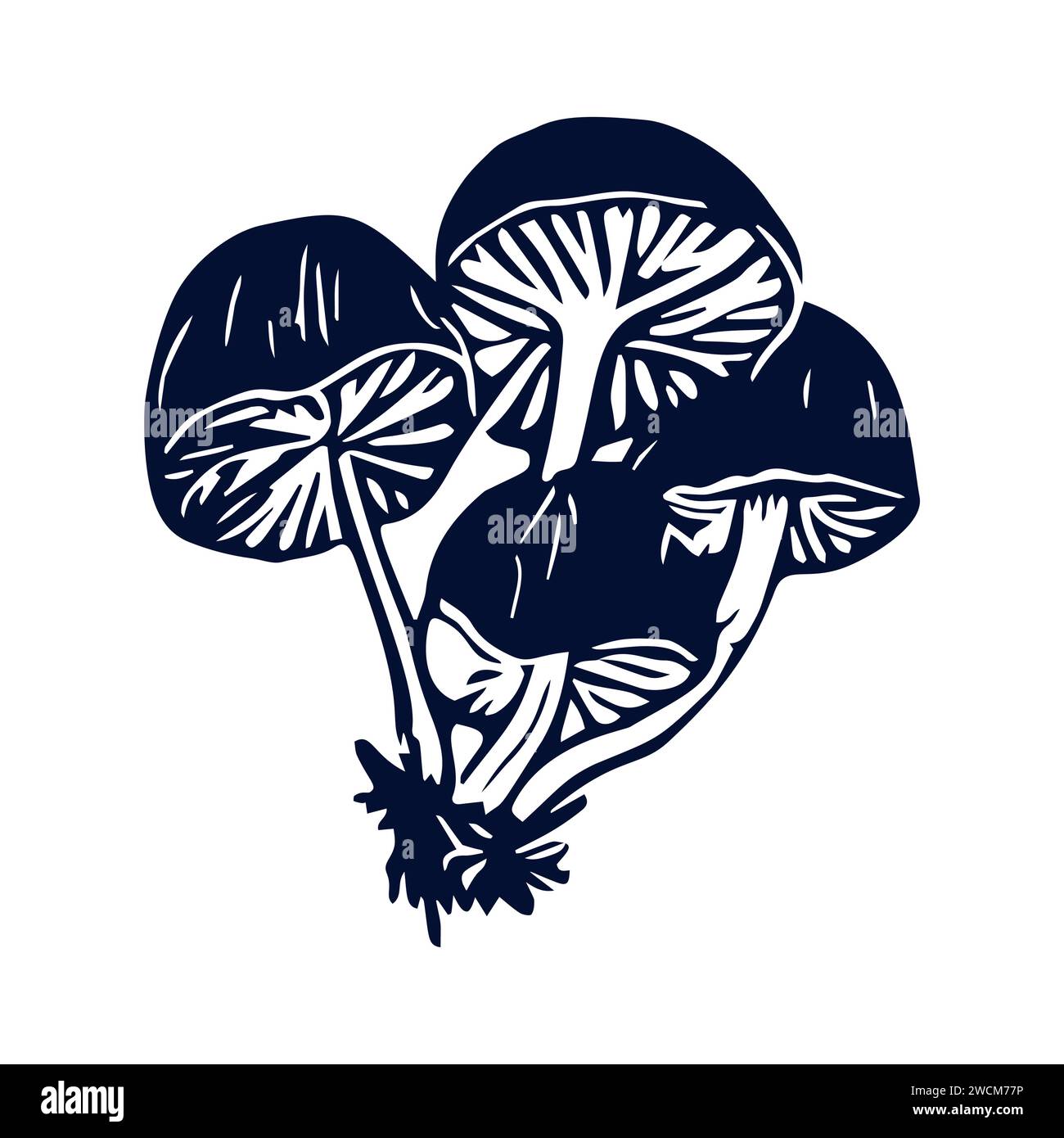 Handmade blockprint mushroom motif clipart in folkart scandi style ...