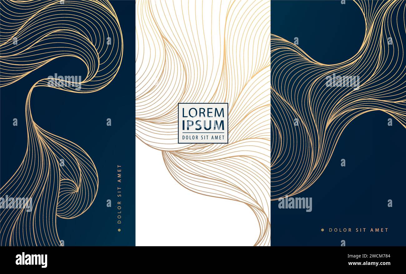 Vector set of gold japanese backgrounds, line wave textures, elegant ...