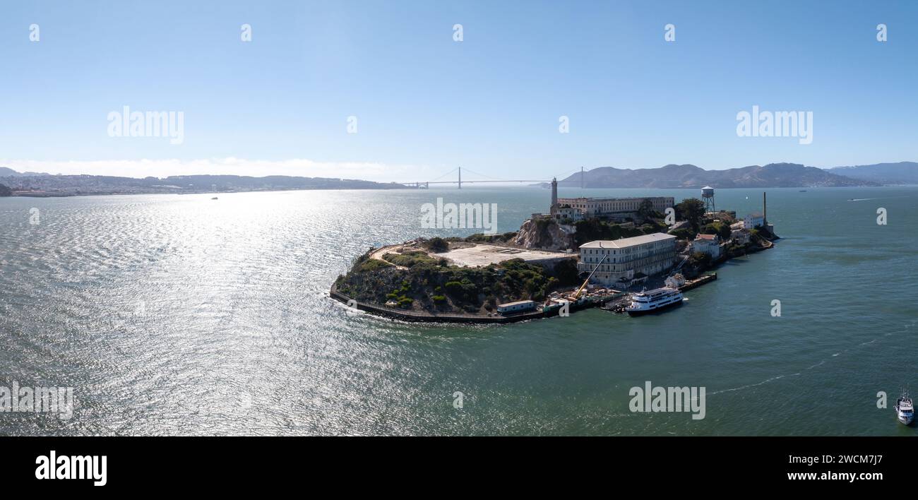 Aerial view of the prison island of Alcatraz in San Francisco Bay Stock ...