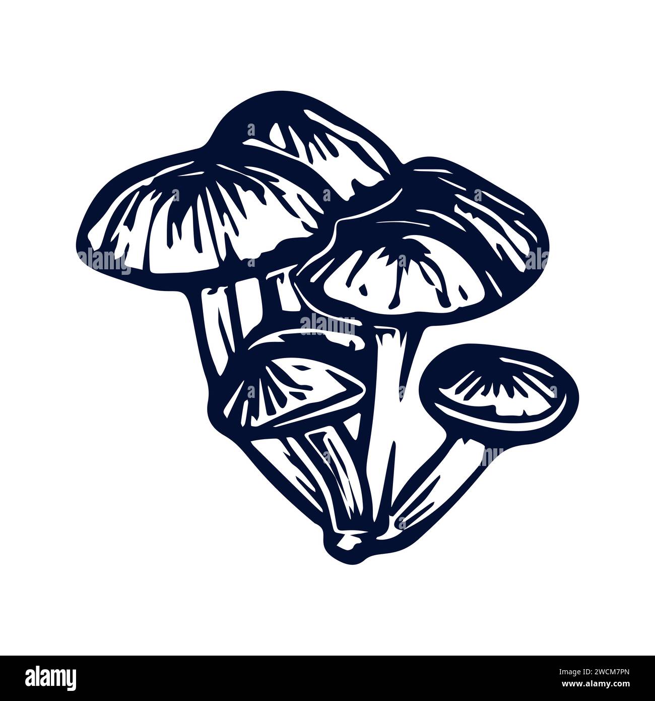 Handmade blockprint mushroom motif clipart in folkart scandi style ...