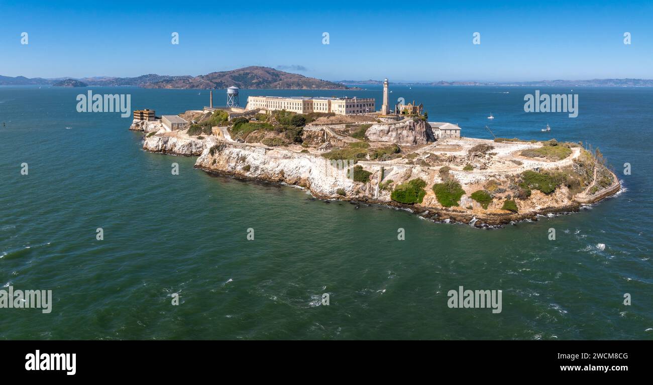 Aerial view of the prison island of Alcatraz in San Francisco Bay Stock ...