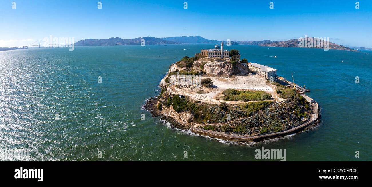 Aerial view of the prison island of Alcatraz in San Francisco Bay Stock ...