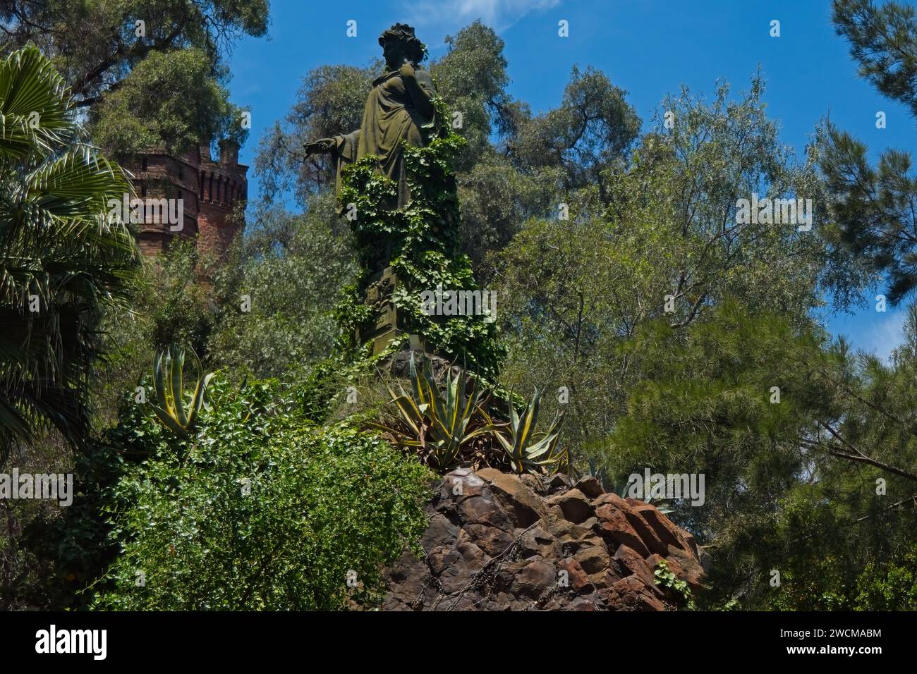Santiago, Chile, One of the many statues on Santa Luc’a Hill, The hill ...