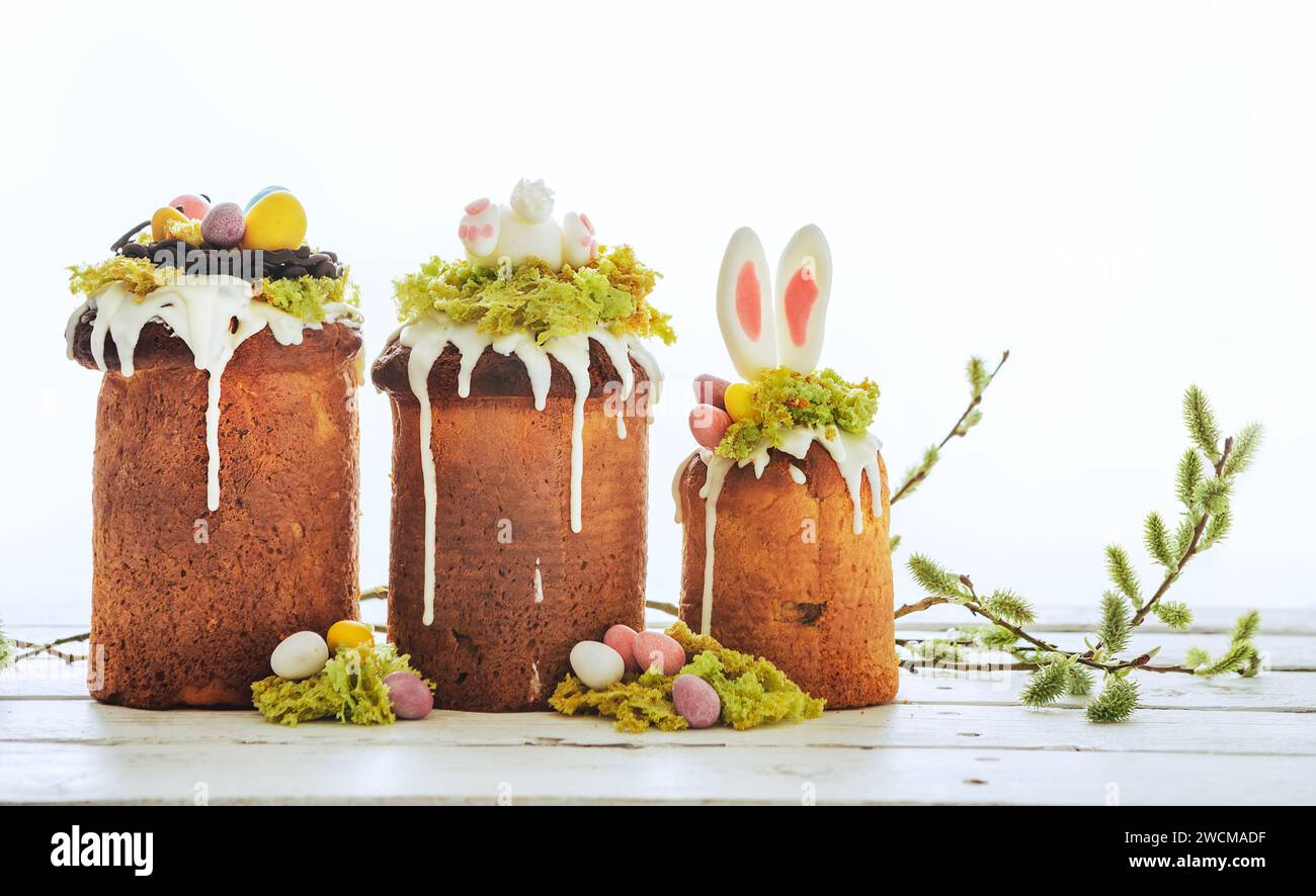 Paska - Easter Eve sweet bread with icing decorated with eatable "moss ...